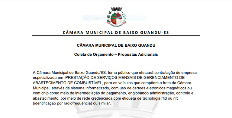 Pedido Compra de Combustível — Câmara Municipal
